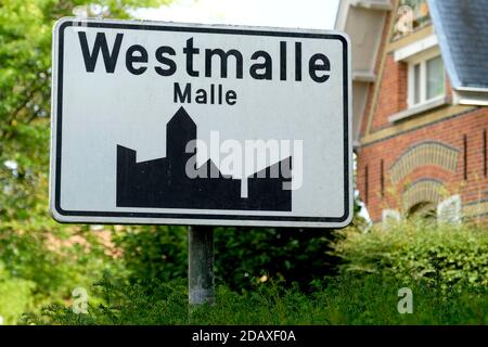 Illustration shows the name of the Westmalle, Malle municipality on a ...