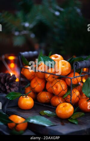 Sweet ripe Mandarin with green leaves Stock Photo - Alamy
