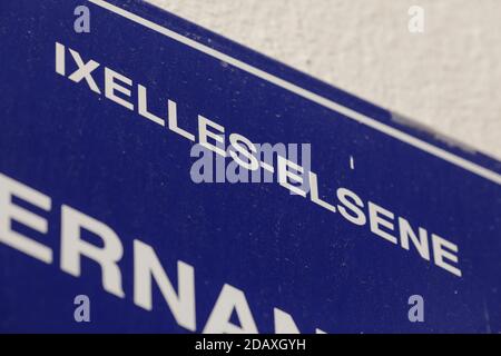 Illustration shows the name of the Ixelles - Elsene municipality on a ...