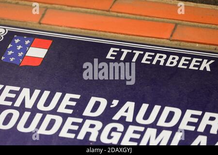 Illustration shows the name of the Etterbeek municipality on a road ...