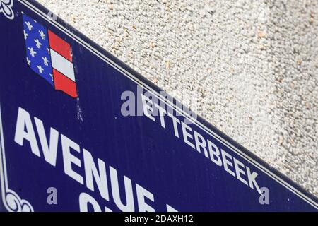 Illustration shows the name of the Etterbeek municipality on a road ...