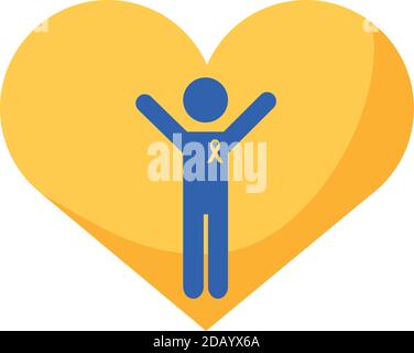 human figure with down syndrome ribbon in heart line style icon vector ...