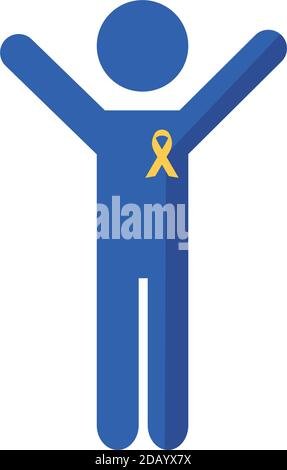 human figure with down syndrome ribbon in heart line style icon vector ...