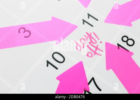 Calendar with marked day off, closeup Stock Photo - Alamy