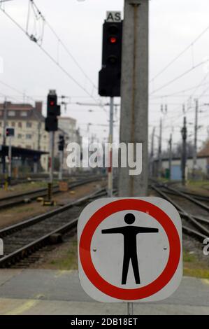 do not enter - no trespassing sign at a railway station do not enter ...