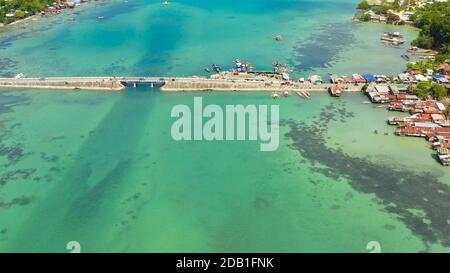 Aerial view of the Dauis bridge between Bohol and Panglao Islands ...