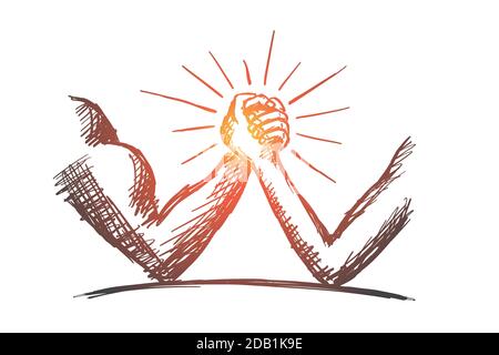 Hand drawn arm wrestling between strong and weak Stock Vector Image ...