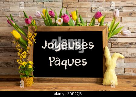 Blackboard With Colorful French Text Joyeuses Paques Means Happy Easter ...