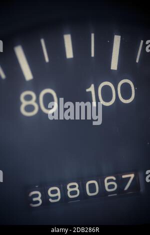 car with high mileage old analogue speedometer and rev counter at rest ...