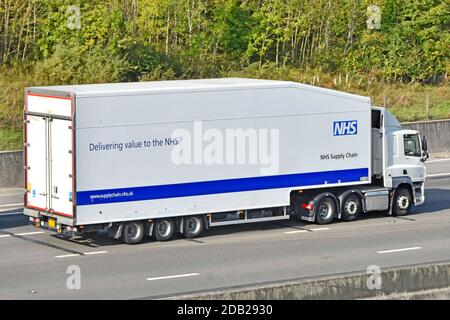 A white NHS Supply Chain lorry (DAF box truck) is travelling on the A1 ...