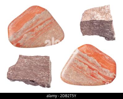 set of various tumbled red stones with names cutout on white background ...