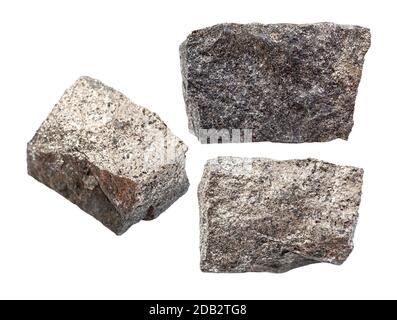 set of Pyrrhotite (magnetic pyrite) rocks isolated on white background ...