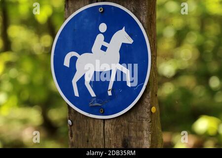 Blue Road sign for bridle path Stock Photo - Alamy