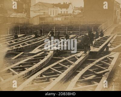 Yard at Alexandria, construction corps finishing portable bridge ...