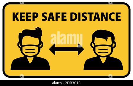 Keep your distance sign with men black white color warning sign vector ...