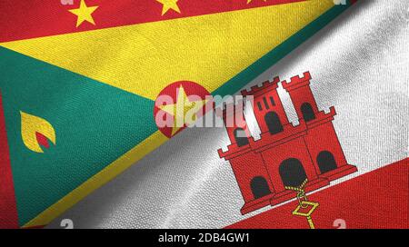 Gibraltar and Grenada two flags textile cloth, fabric texture Stock ...