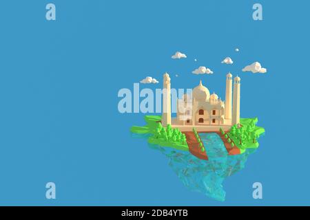 3D illustrator Taj Mahal, Agra, India. 3d rendering low polygon ...