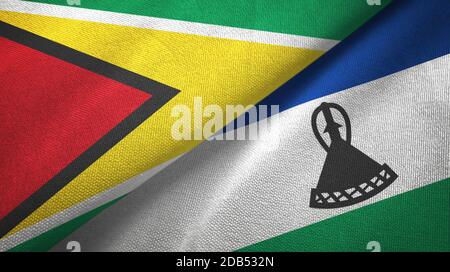 Lesotho and Guyana two flags textile cloth, fabric texture Stock Photo ...