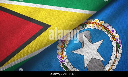 Northern Mariana Islands and Guyana two flags textile cloth, fabric ...