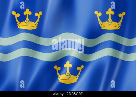 Cambridgeshire County flag, United Kingdom waving banner collection. 3D ...