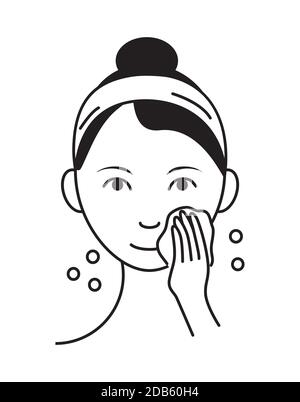 Face washing icon in outline style isolated on white background. Skin ...