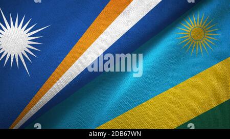 Rwanda and Marshall Islands two flags textile cloth, fabric texture ...