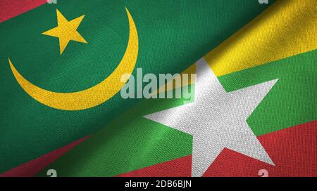 Myanmar and Mauritania two flags textile cloth, fabric texture Stock ...