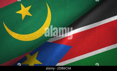 Mauritania and Sudan two flags textile cloth, fabric texture Stock ...