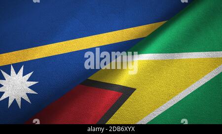 Guyana and Nauru two flags textile cloth, fabric texture Stock Photo ...