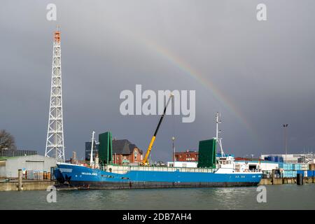 general cargo vessel HELGOLAND in the port of Cuxhaven, Germany Stock ...