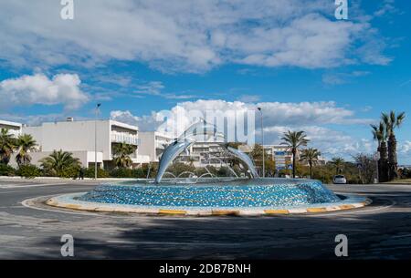 Portugal, the Algarve, Albufeira, the dolphin roundabout Stock Photo ...