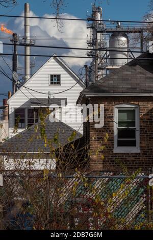 BP Whiting Refinery in Whiting, Indiana with nearby residential areas ...