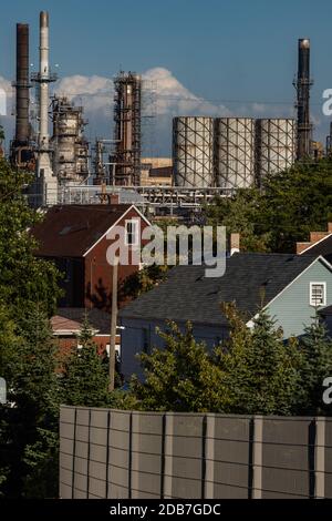 BP Whiting Refinery in Whiting, Indiana with nearby residential areas ...