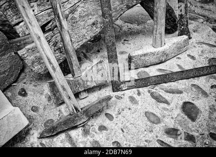 Old medieval hammers, detail of ancient and old tools, metal Stock ...