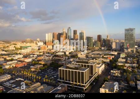 Rainbow over downtown Los Angeles skyline Stock Photo - Alamy