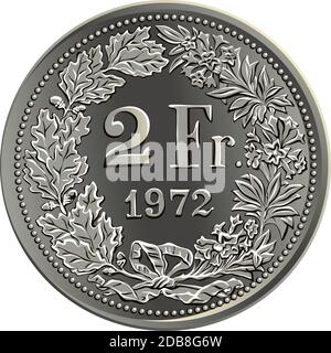 Reverse of 5 Swiss Francs silver coin with federal coat of arms, 5FR ...