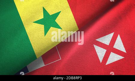 Senegal and Wallis and Futuna two flags textile cloth 3D rendering ...