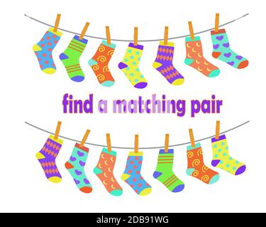 Matching socks game. Puzzle find pair. Preschool children educational ...