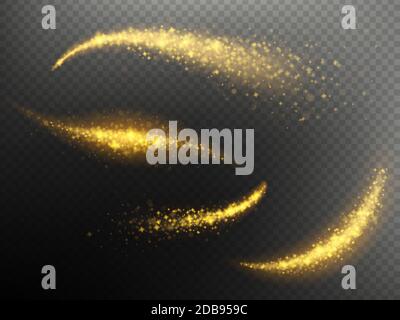 Holiday Overlay Effect. Yellow glowing particles flying in whirlwind ...