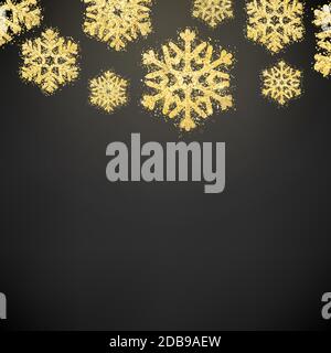 Sparkling glitter covered gold snowflake. Invitation happy New Year and ...