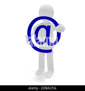 Little man holds a huge @ symbol Stock Photo - Alamy