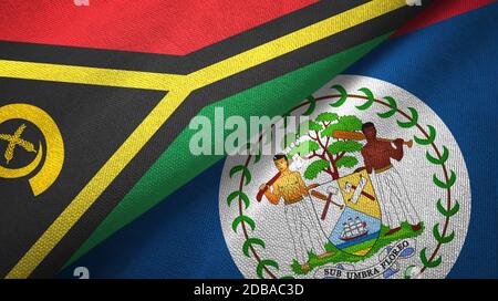Belize and Vanuatu two flags textile cloth, fabric texture Stock Photo ...