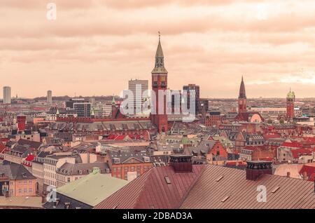Panoramic sunset view over Copenhagen, Denmark with in forefront the ...