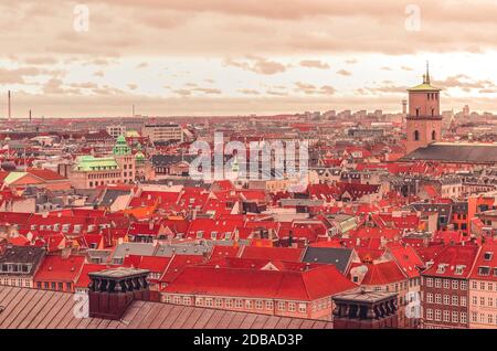 Panoramic sunset view over Copenhagen, Denmark with in forefront the ...