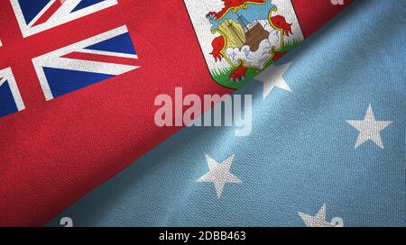 Micronesia and Bermuda two flags textile cloth, fabric texture Stock ...