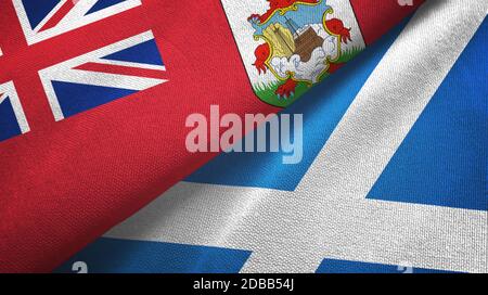 Scotland and Bermuda two flags textile cloth, fabric texture Stock ...