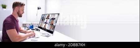 Work From Home Video Conferencing Call. Computer Conference Meeting ...