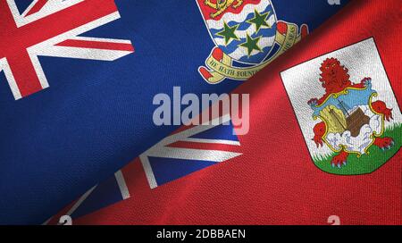 Bermuda and Cayman Islands two flags textile cloth, fabric texture ...