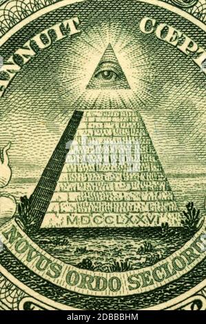 Dollar USA, pyramid, Eye of Providence. Extreme closeup.Macro. Pyramid ...