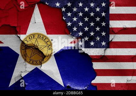 Flags of Dallas and USA painted on cracked wall Stock Photo - Alamy